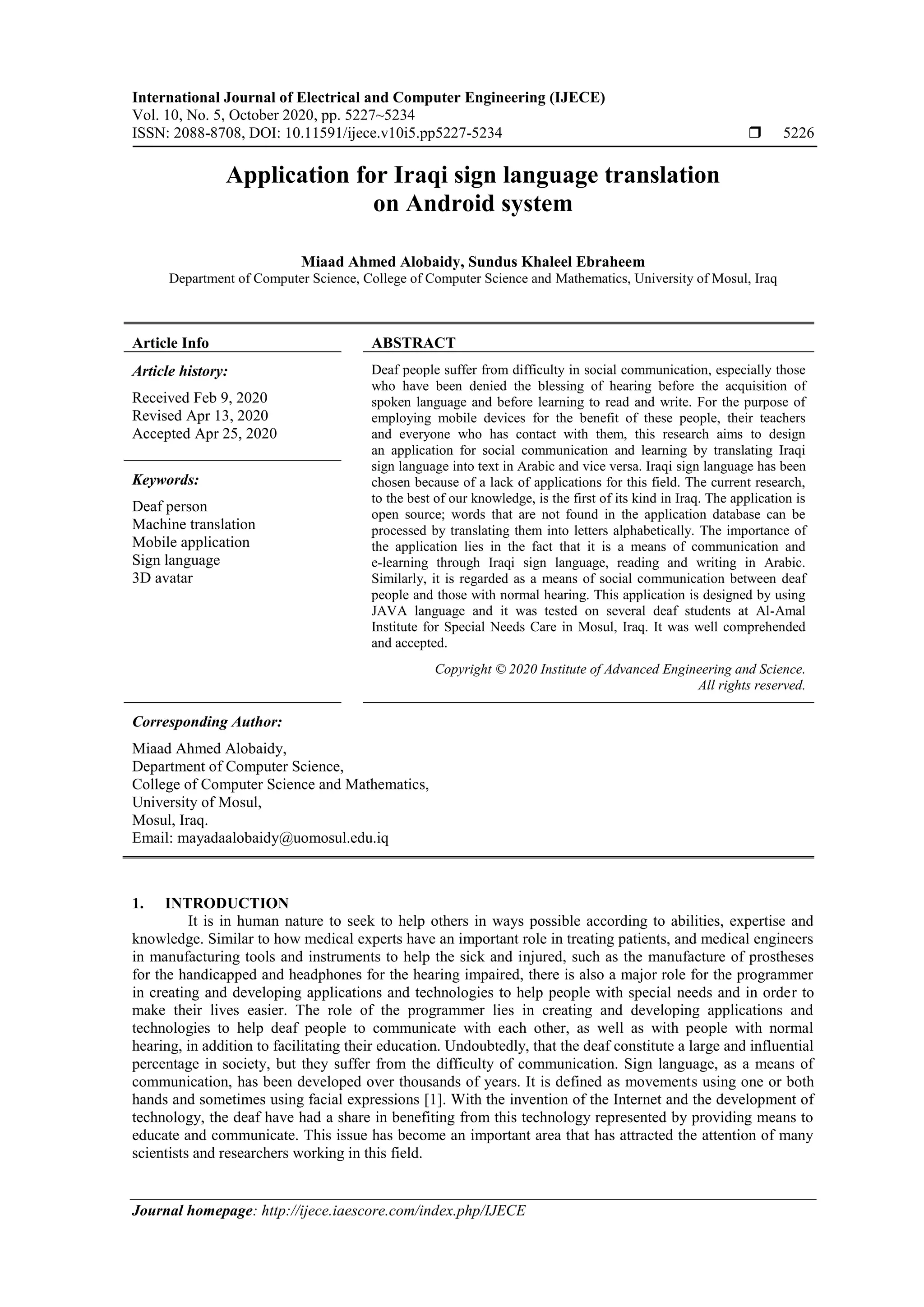 Application for Iraqi sign language translation on Android system | PDF ...