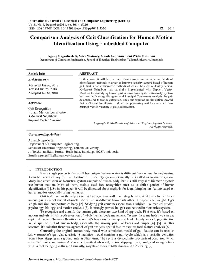 Comparison Analysis Of Gait Classification For Human Motion Identification Using Embedded