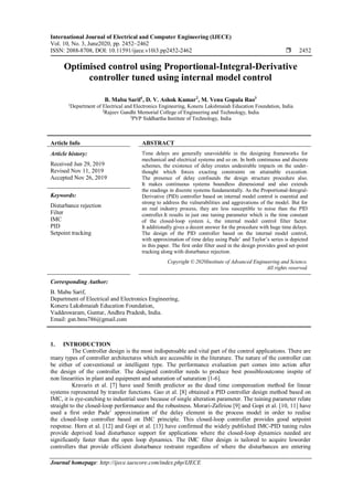 Optimised control using Proportional-Integral-Derivative controller ...