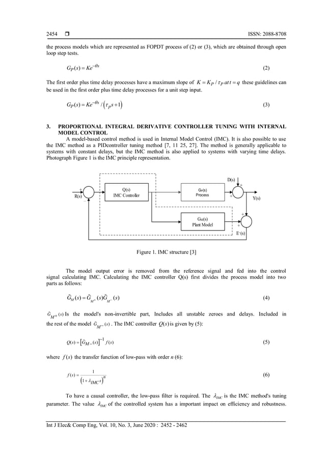 Optimised control using Proportional-Integral-Derivative controller tuned using internal model ...
