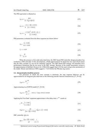 Optimised control using Proportional-Integral-Derivative controller tuned using internal model ...