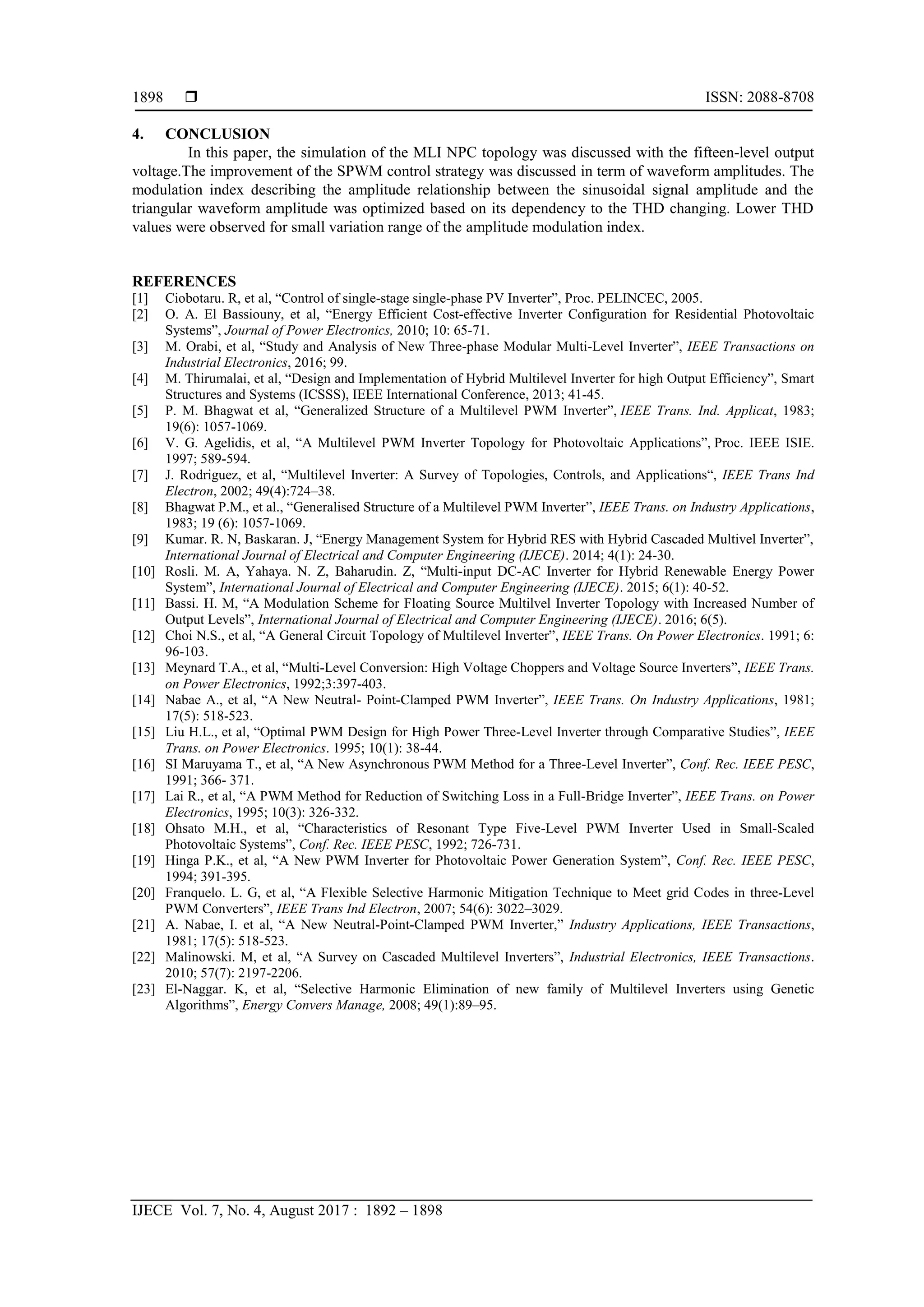 Modulation Index Variation Effect on Harmonic Behavior of Fifteen ...