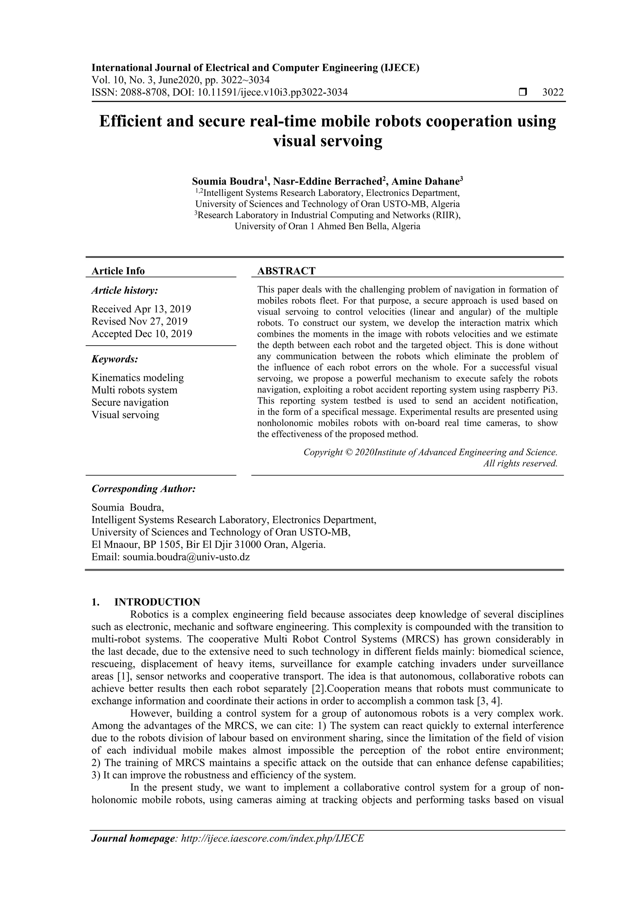 Efficient And Secure Real Time Mobile Robots Cooperation Using Visual Servoing Pdf