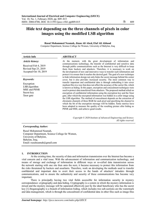 Hide text depending on the three channels of pixels in color images using the modified LSB ...