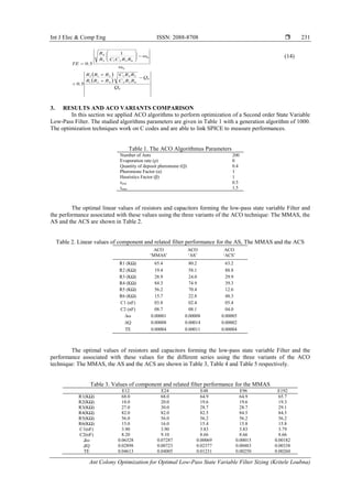 Ant Colony Optimization for Optimal Low-Pass State Variable Filter ...