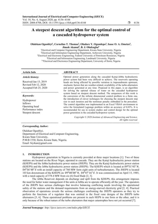 A steepest descent algorithm for the optimal control of a cascaded hydropower system | PDF