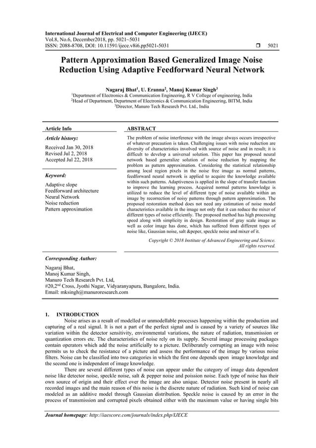 Pattern Approximation Based Generalized Image Noise Reduction Using Adaptive Feedforward Neural ...