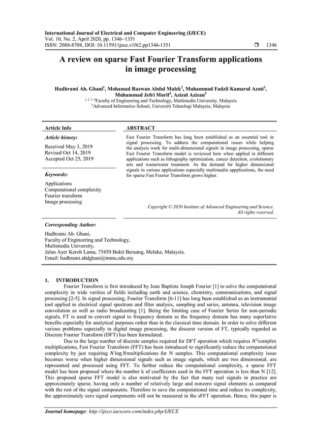 A Review On Sparse Fast Fourier Transform Applications In Image Processing Pdf