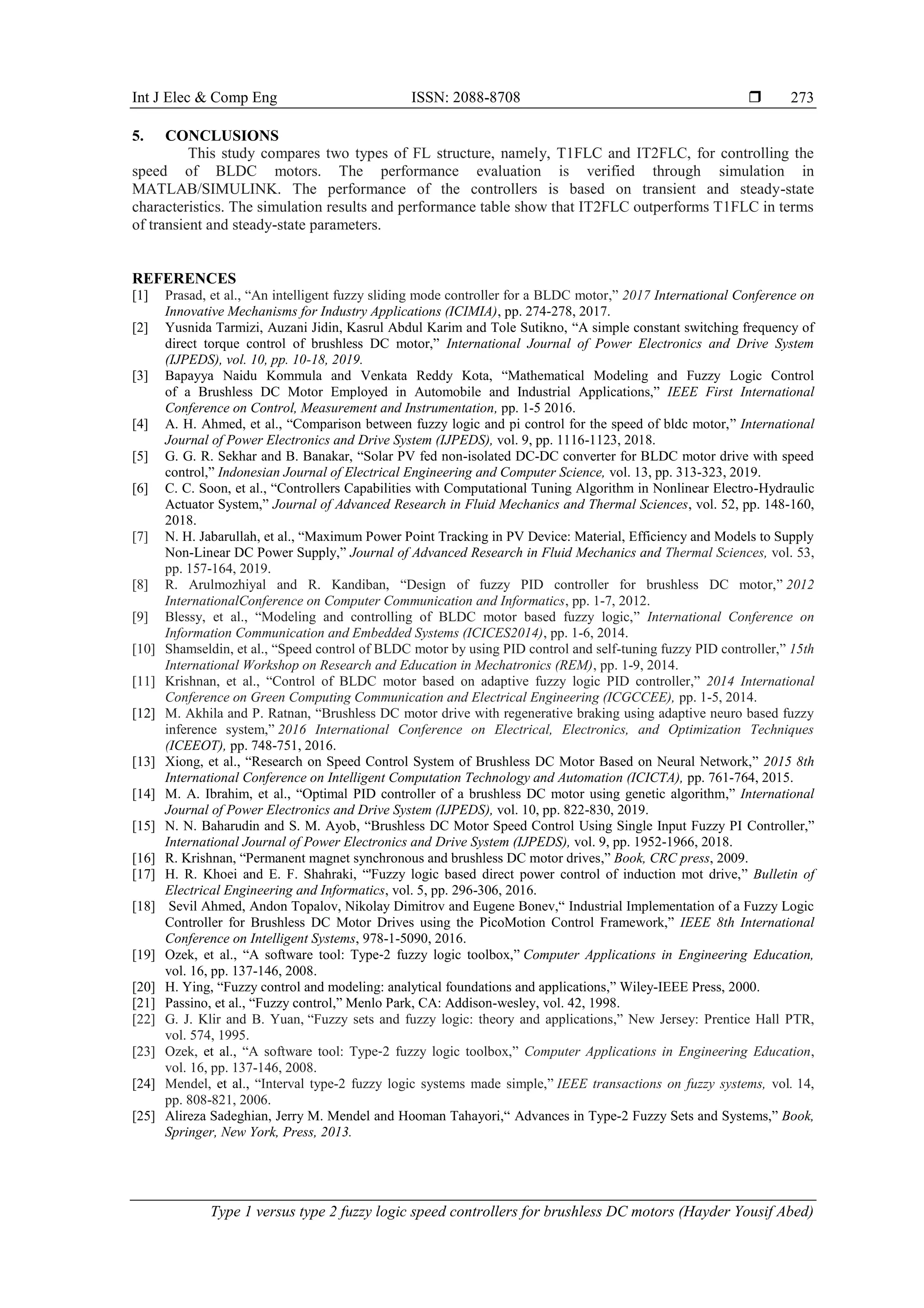 Type 1 Versus Type 2 Fuzzy Logic Speed Controllers For Brushless Dc Motors Pdf
