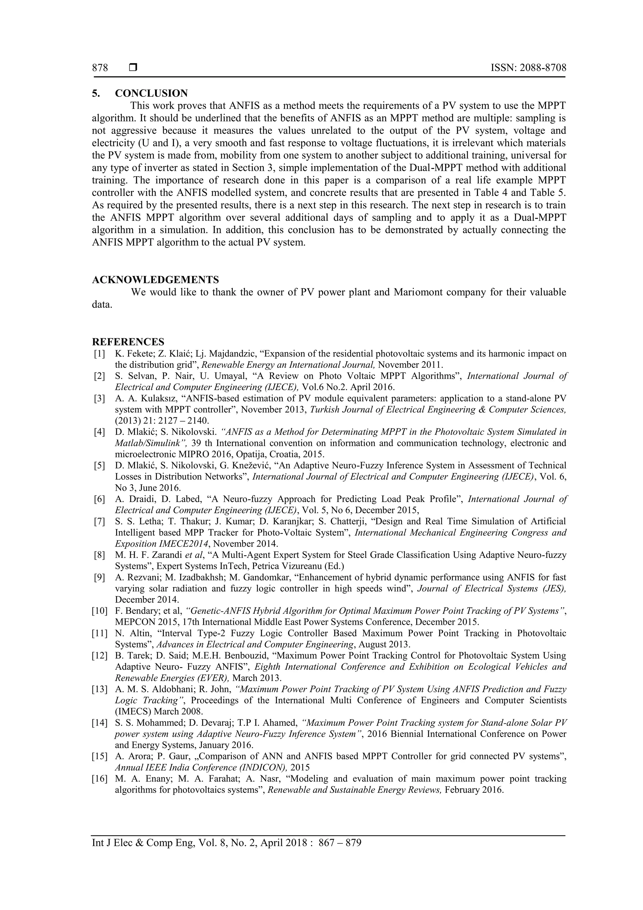 Anfis Used As A Maximum Power Point Tracking Algorithmfor A