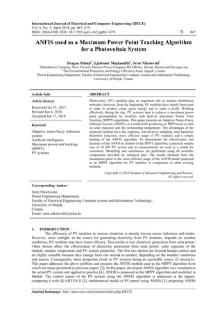 ANFIS used as a Maximum Power Point Tracking Algorithmfor a Photovoltaic System | PDF | Power ...