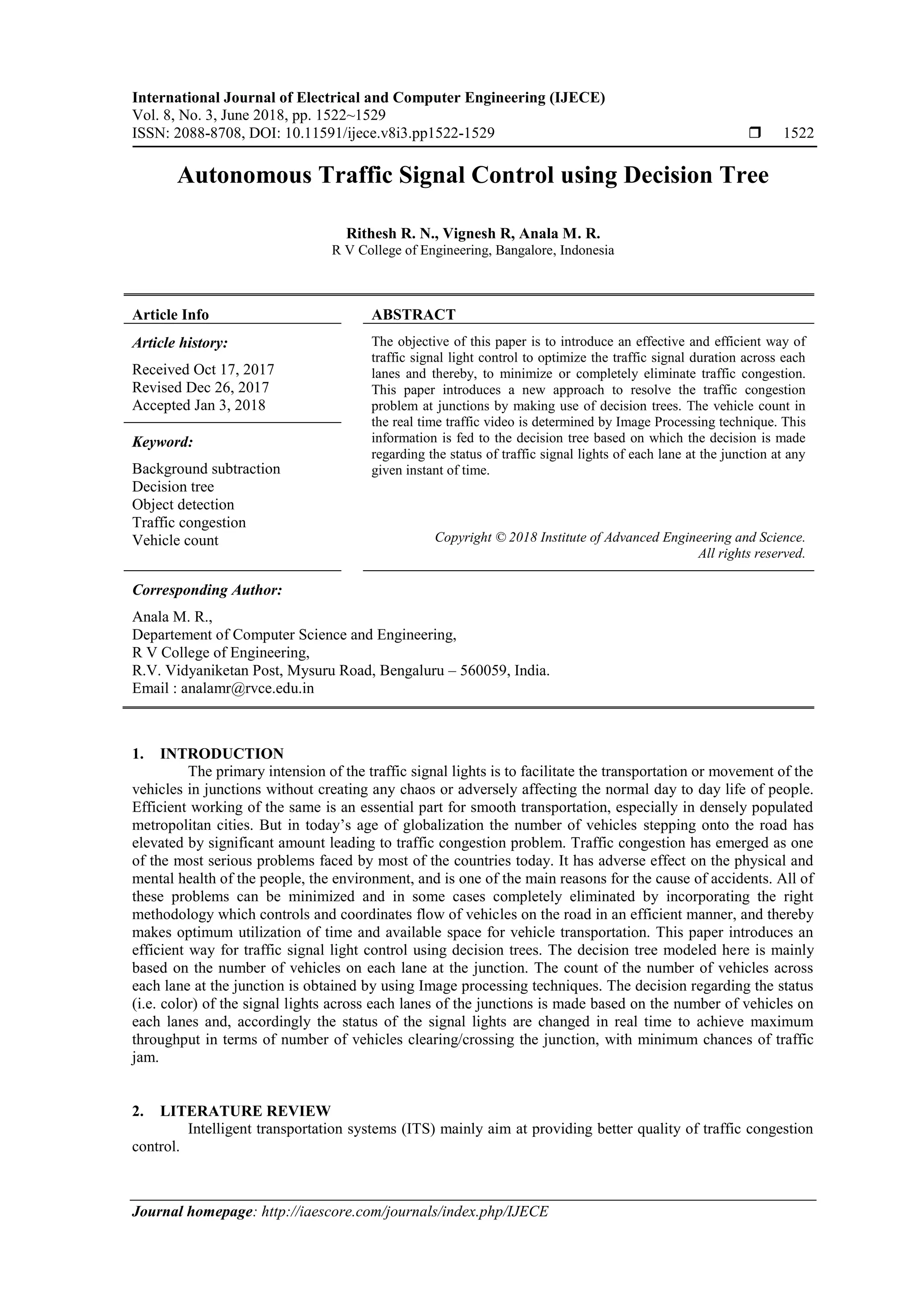 Autonomous Traffic Signal Control Using Decision Tree Pdf