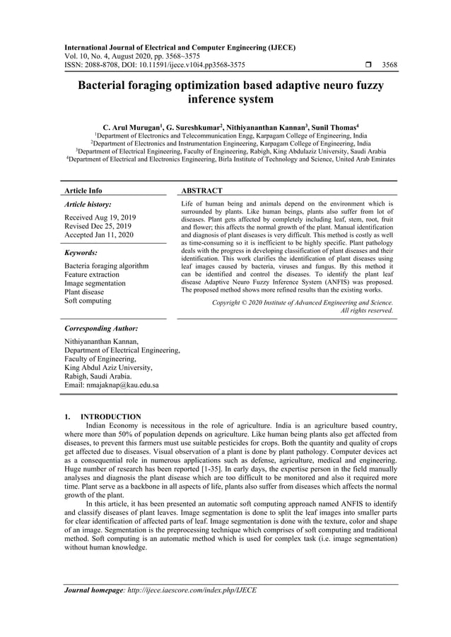 Bacterial foraging optimization based adaptive neuro fuzzy inference system | PDF