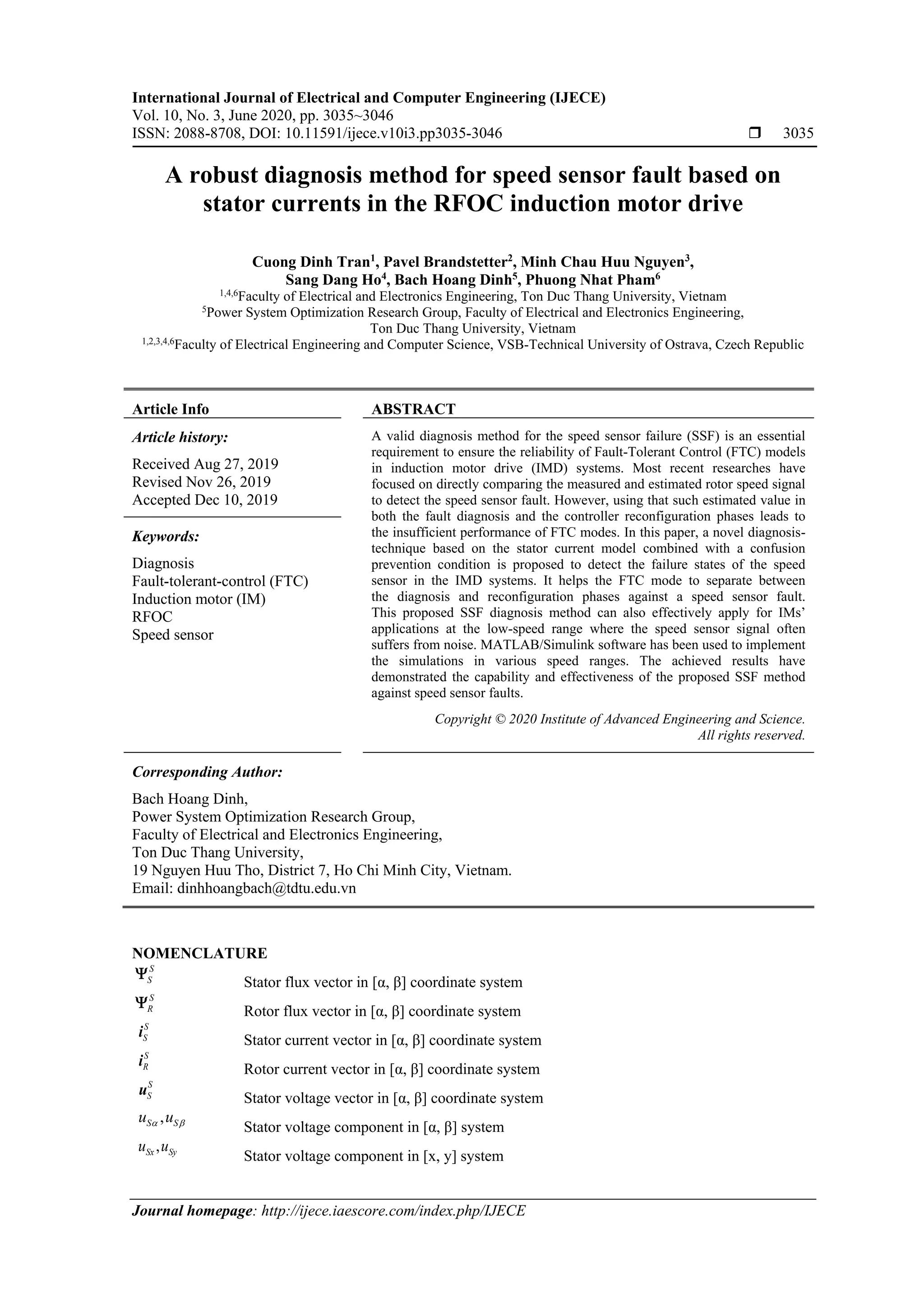 A Robust Diagnosis Method For Speed Sensor Fault Based On Stator Currents In The Rfoc Induction