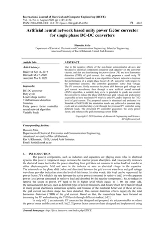 Artificial neural network based unity power factor corrector for single phase DC-DC converters ...