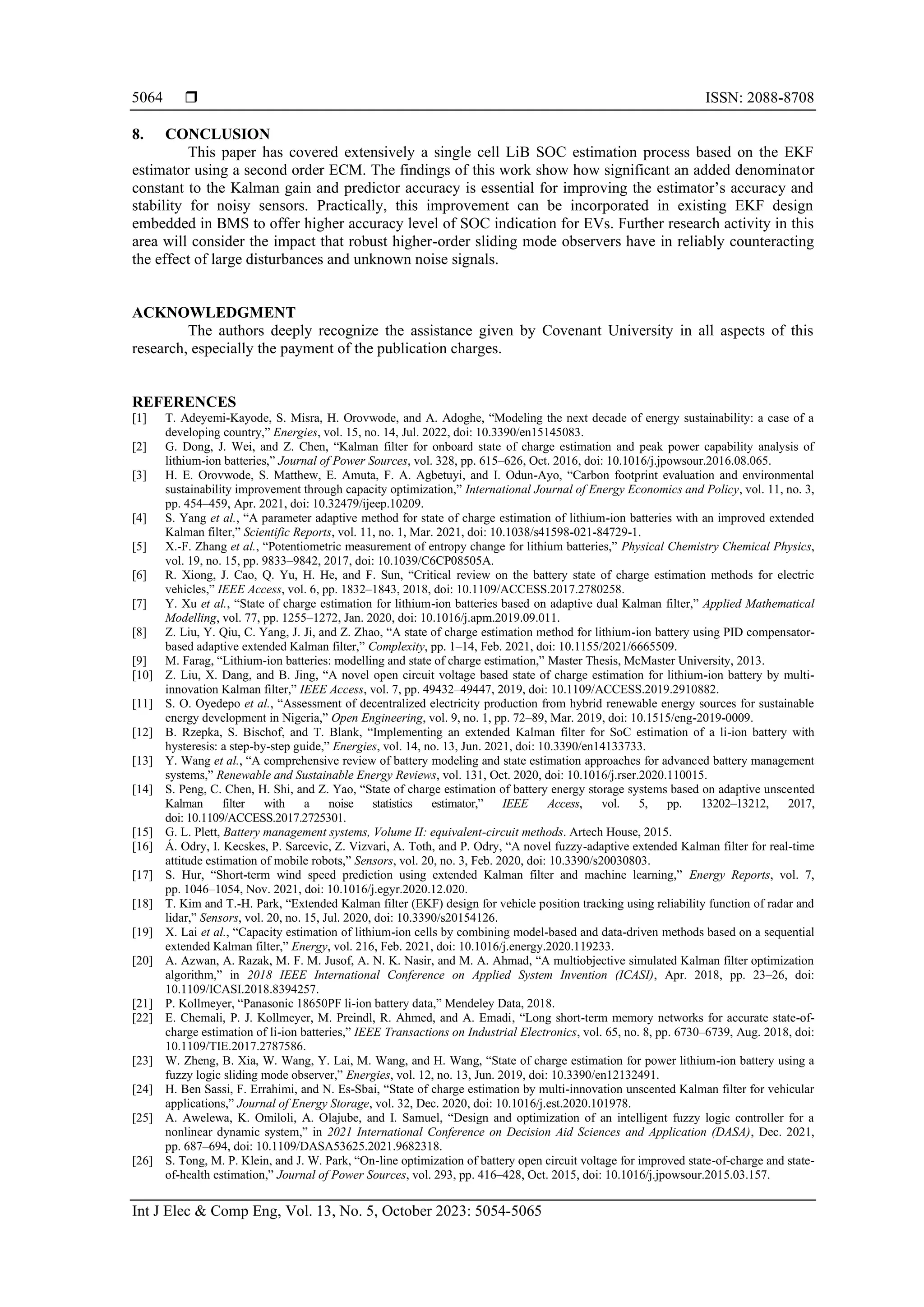 State Of Charge Estimation Based On A Modified Extended Kalman Filter Pdf Physics Science