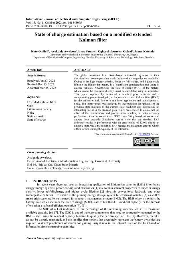 State Of Charge Estimation Based On A Modified Extended Kalman Filter