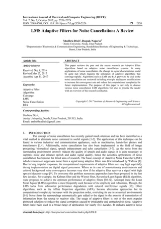 LMS Adaptive Filters for Noise Cancellation: A Review | PDF | Digital Audio | Computer Software ...