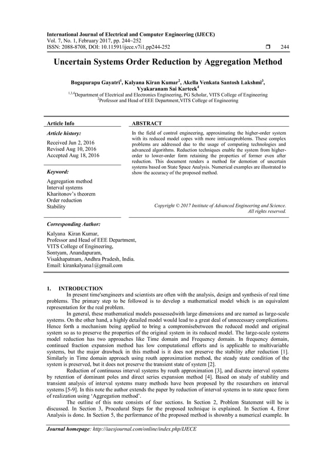 Uncertain Systems Order Reduction by Aggregation Method | PDF