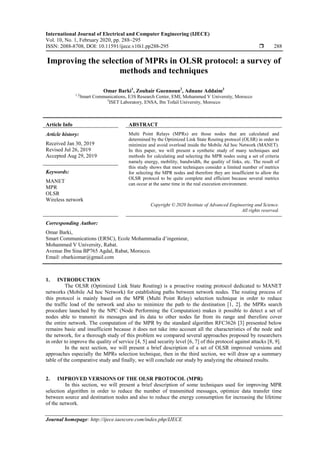 Improving the selection of MPRs in OLSR protocol: a survey of methods and techniques | PDF