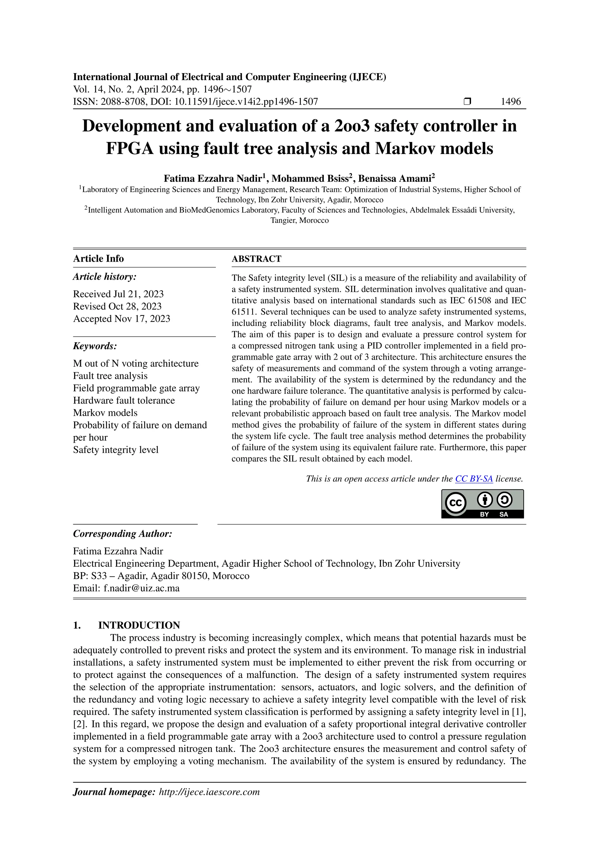 Development and evaluation of a 2oo3 safety controller in FPGA using fault tree analysis and ...