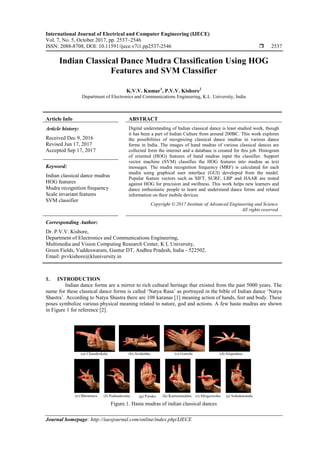 Indian Classical Dance Mudra Classification Using HOG Features and SVM Classifier | PDF