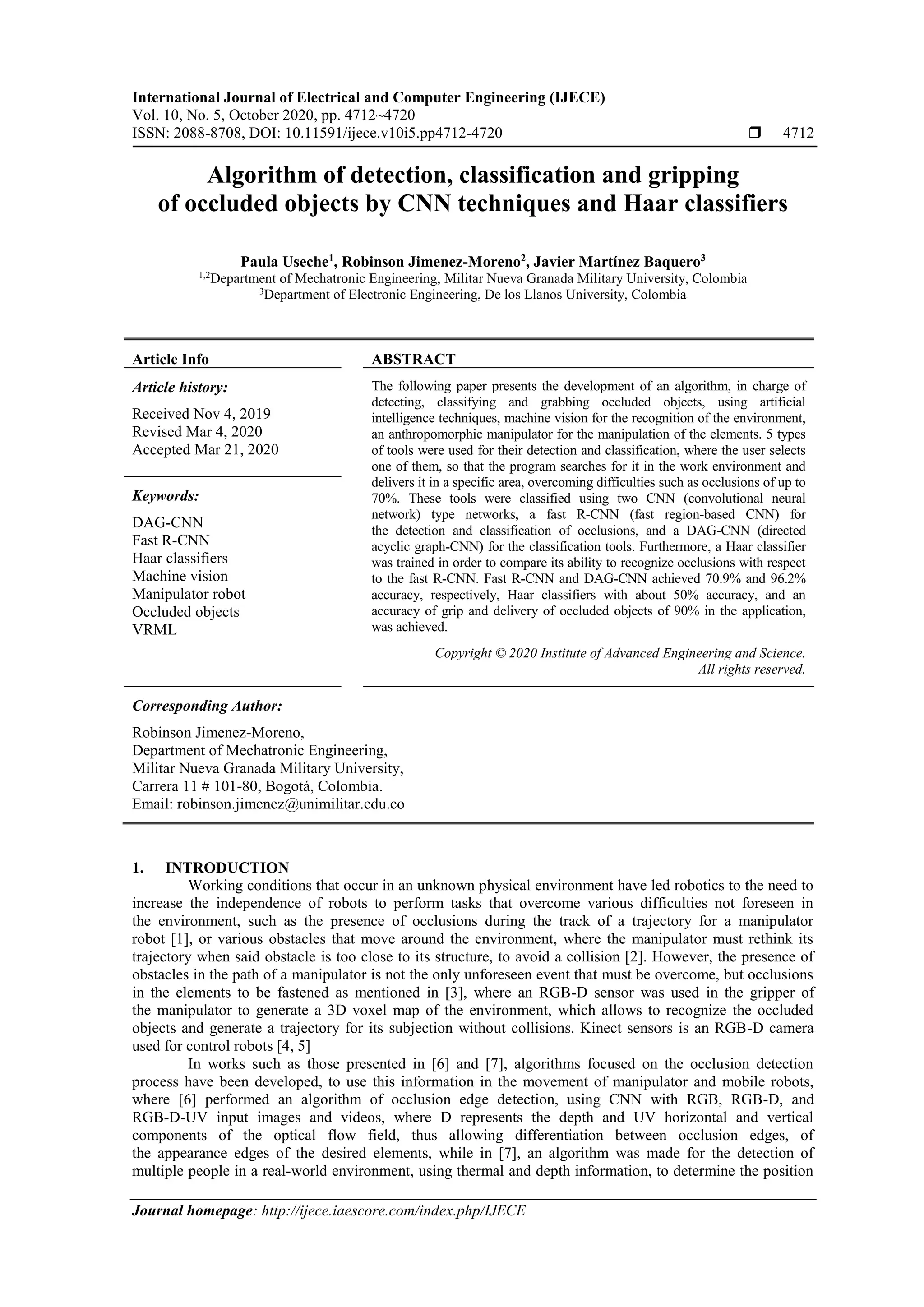 Algorithm of detection, classification and gripping of occluded objects by CNN techniques and ...