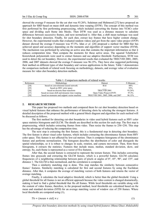 Propose Shot Boundary Detection Methods By Using Visual Hybrid Features
