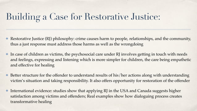Applying Restorative Justice in case of Child Victims and Offenders | PDF