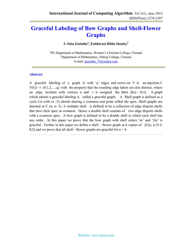 Graceful Labeling of Bow Graphs and Shell-Flower Graphs | PDF