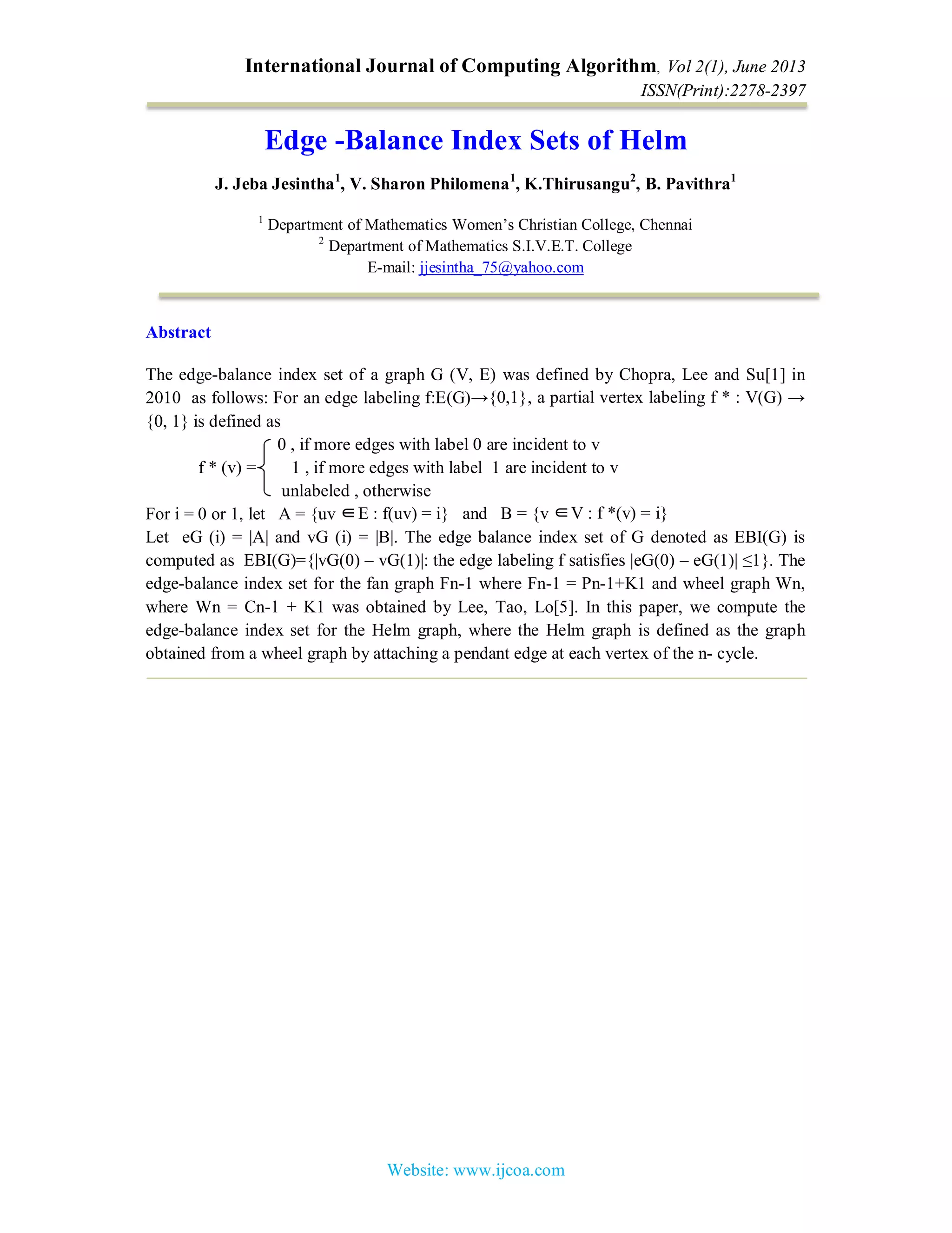 Edge -Balance Index Sets of Helm | PDF