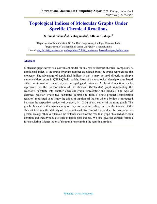 Topological Indices of Molecular Graphs Under Specific Chemical Reactions | PDF