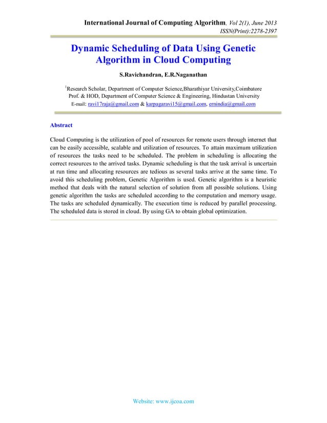 Dynamic Scheduling of Data Using Genetic Algorithm in Cloud Computing | PDF