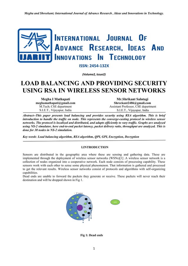 LOAD BALANCING AND PROVIDING SECURITY USING RSA IN WIRELESS SENSOR NETWORKS | PDF
