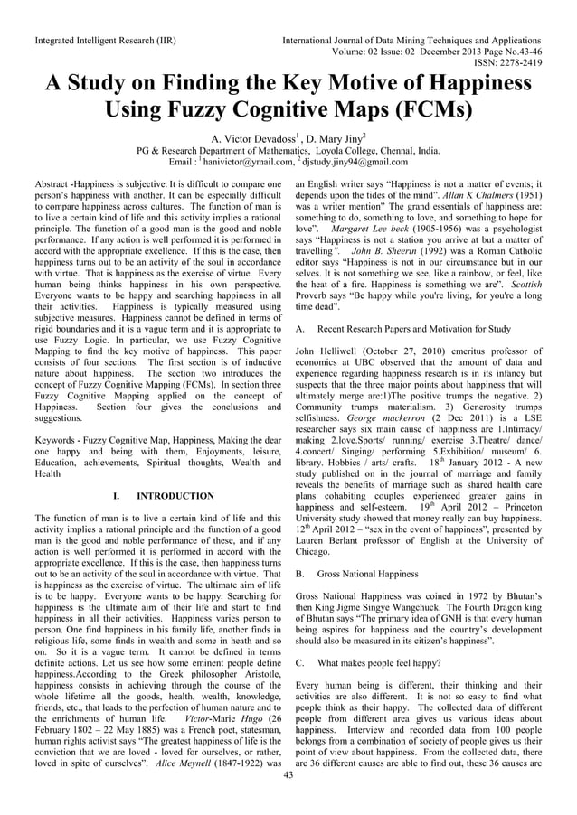 A Study on Finding the Key Motive of Happiness Using Fuzzy Cognitive Maps (FCMs) | PDF