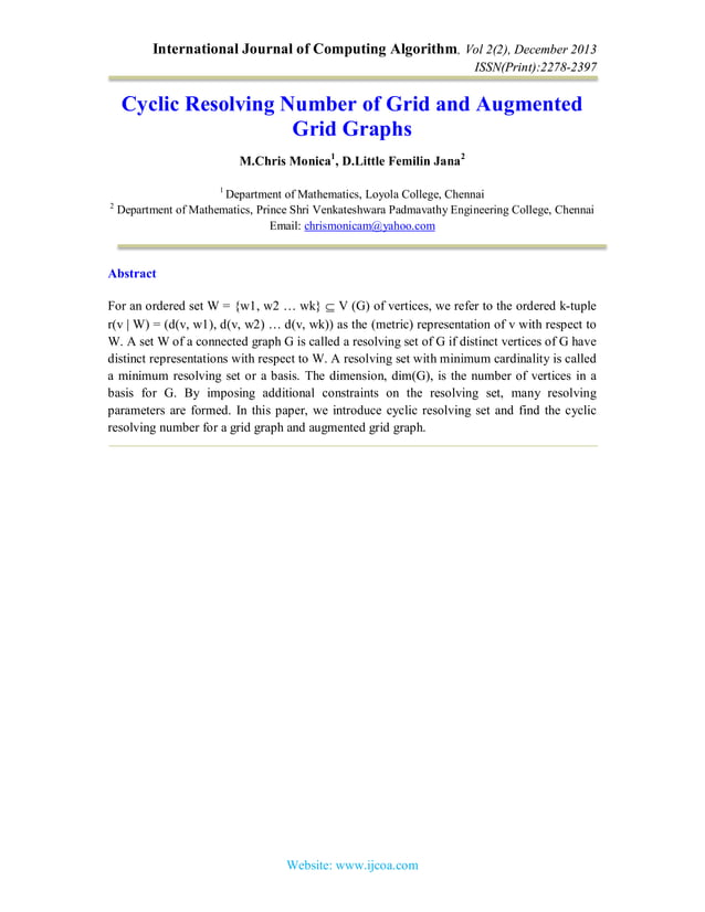 CYCLIC RESOLVING NUMBER OF GRID AND AUGMENTED GRID GRAPHS | PDF