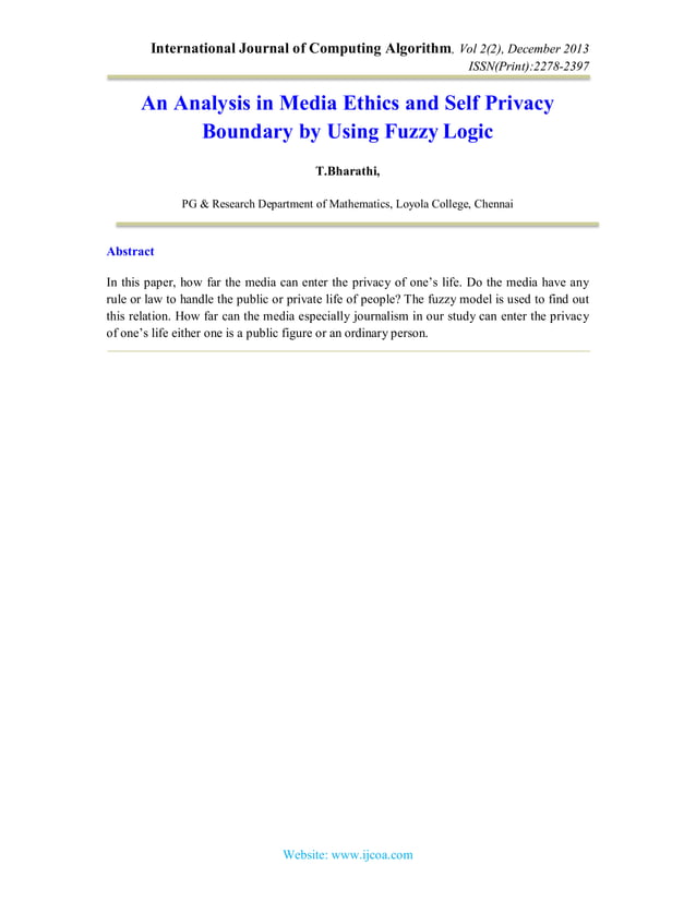 AN ANALYSIS IN MEDIA ETHICS AND SELF PRIVACY BOUNDARY BY USING FUZZY ...