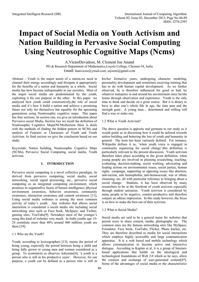 Impact of Social Media on Youth Activism and Nation Building in Prevasive Social Computing Using ...