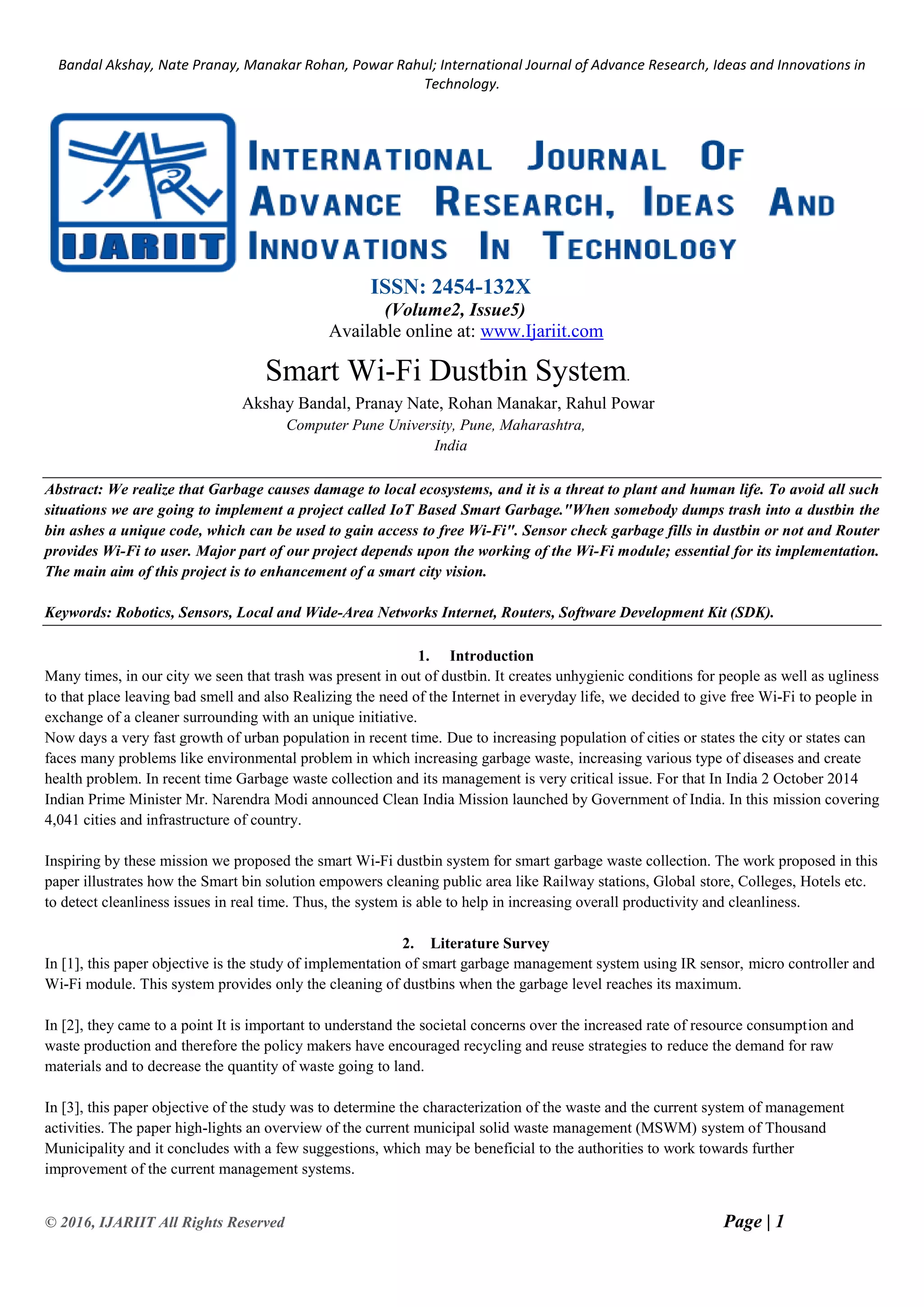 Smart Wifi Dustbin System | PDF