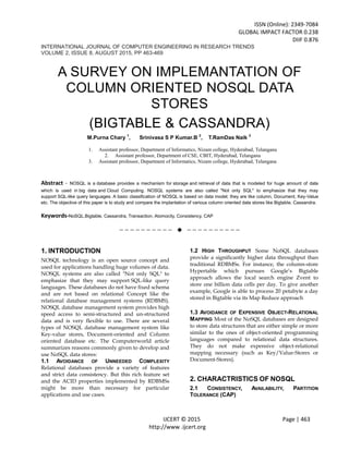 SURVEY ON IMPLEMANTATION OF COLUMN ORIENTED NOSQL DATA STORES ( BIGTABLE & CASSANDRA). | PDF