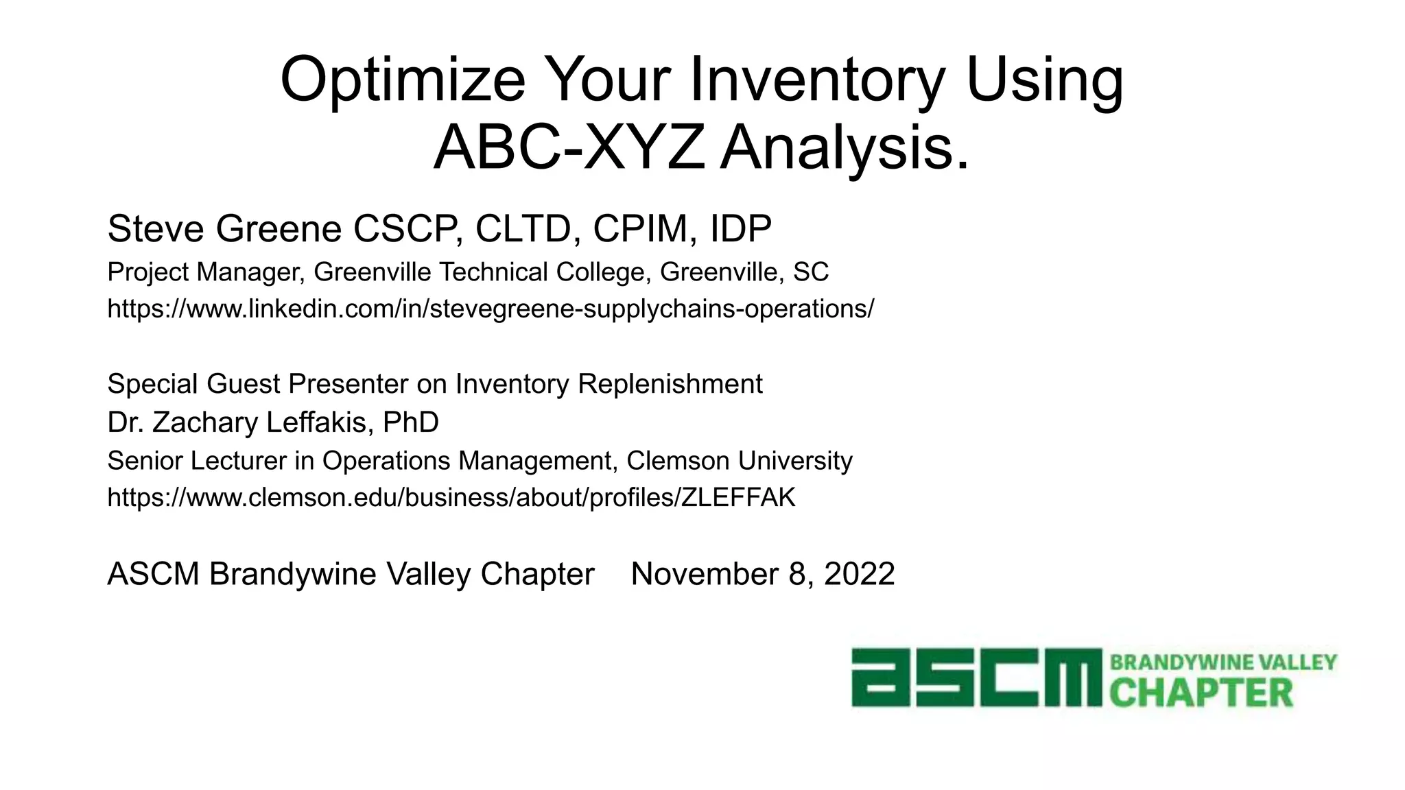 Inventory Optimization Using ABC-XYZ Analysis | PPTX