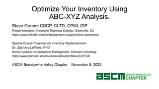 Inventory Optimization Using ABC-XYZ Analysis | PPTX
