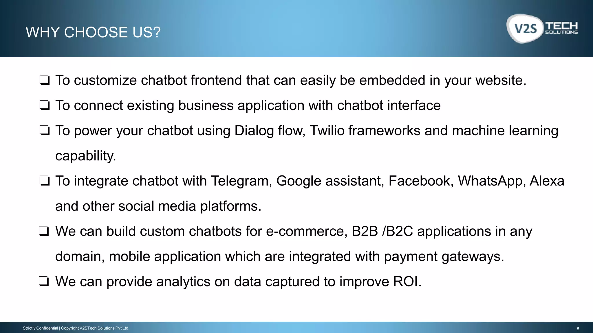 V2STech Corporate presentation for Chatbots | PPTX