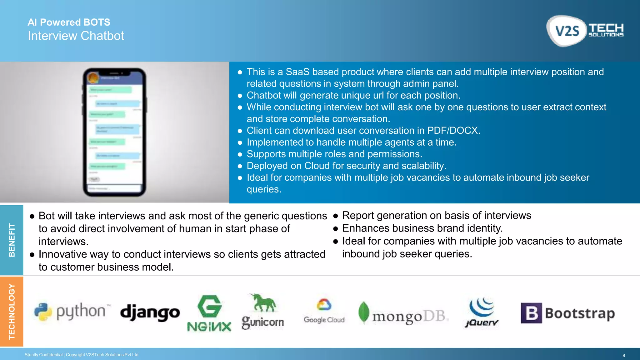 V2STech Corporate presentation for Chatbots | PPTX