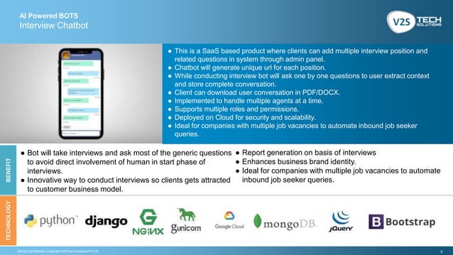 V2STech Corporate presentation for Chatbots | PPT