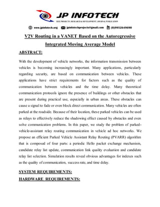 V2V Routing in a VANET Based on the Auto regressive Integrated Moving Average Model | PDF