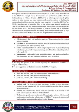Effectiveness Of EDUSAT Programme In Mathematics At Senior Secondary ...