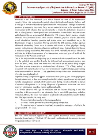 A Study Of Age At Menarche And Body Composition In School Girls Of ...