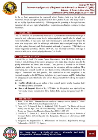 A Study Of Age At Menarche And Body Composition In School Girls Of ...