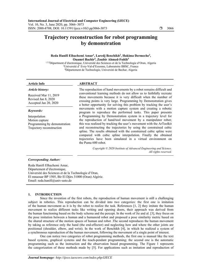 Trajectory reconstruction for robot programming by demonstration | PDF